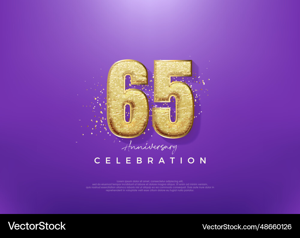 65th anniversary number with shiny gold glitter Vector Image