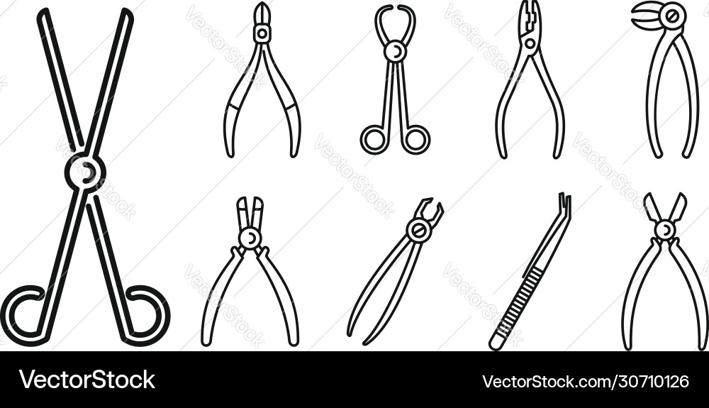 Clinic forceps icons set outline style Royalty Free Vector
