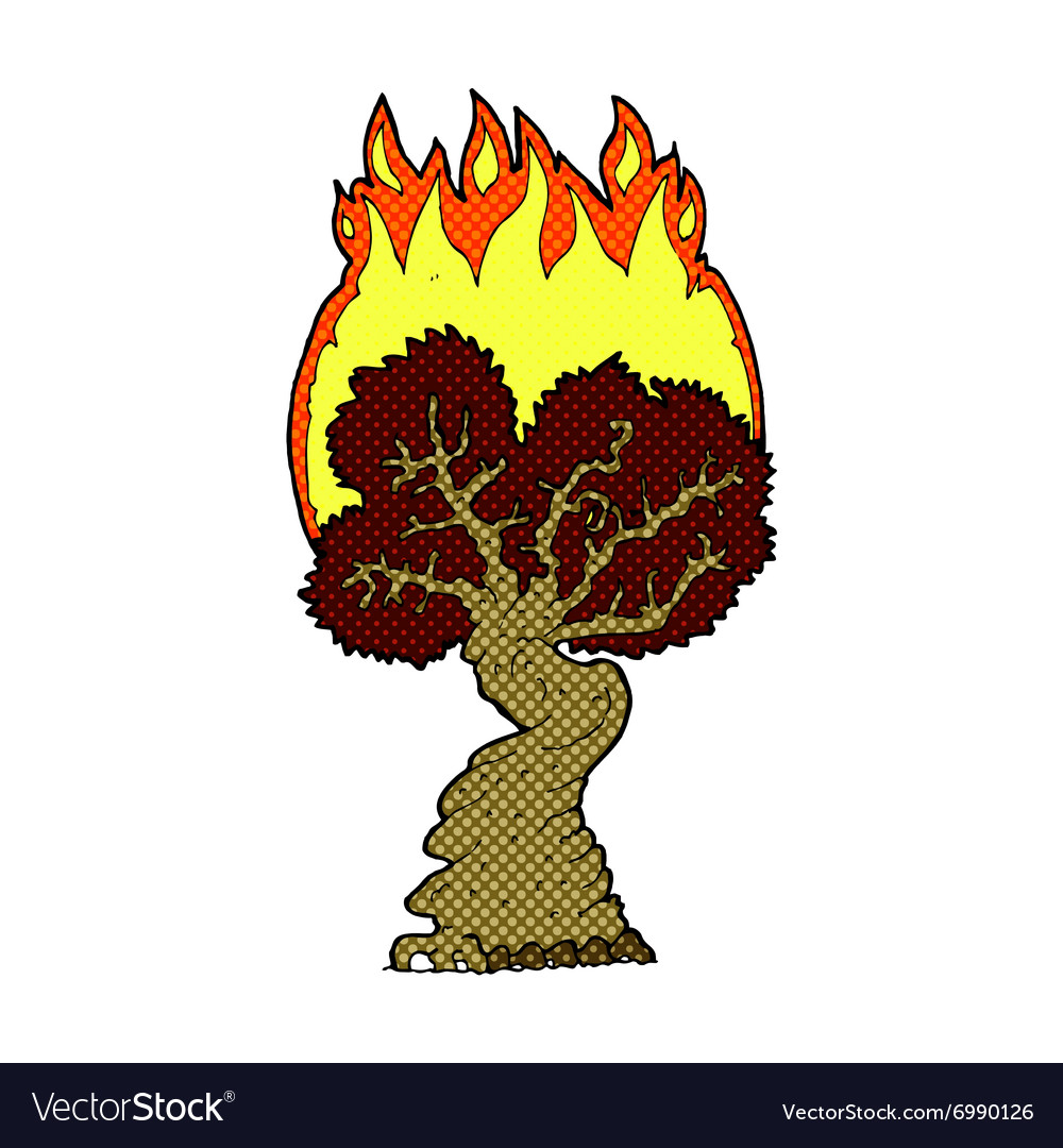 Comic cartoon burning tree Royalty Free Vector Image