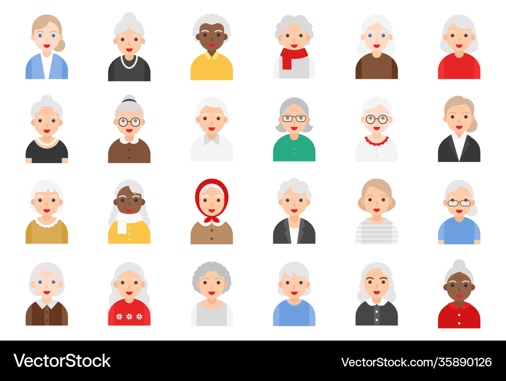 Elderly woman avatar flat icon set Royalty Free Vector Image