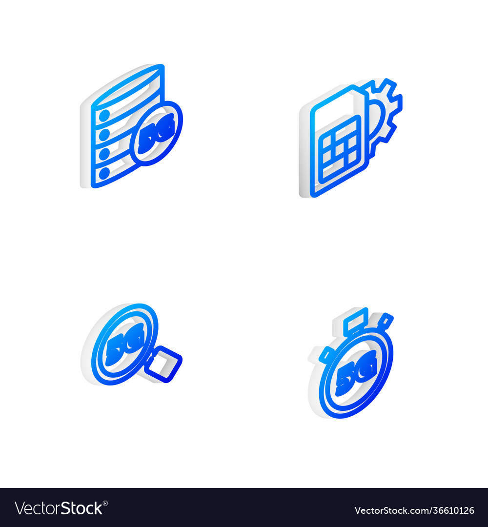 Set isometric line sim card setting server 5g Vector Image