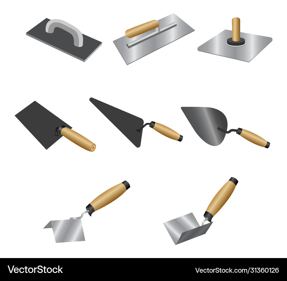 Set putty knife with wood handles isometric Vector Image