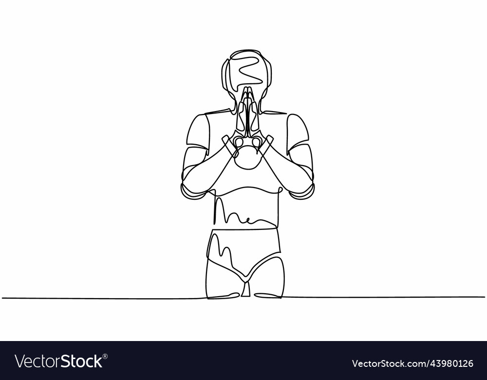 Single continuous line drawing robot standing Vector Image