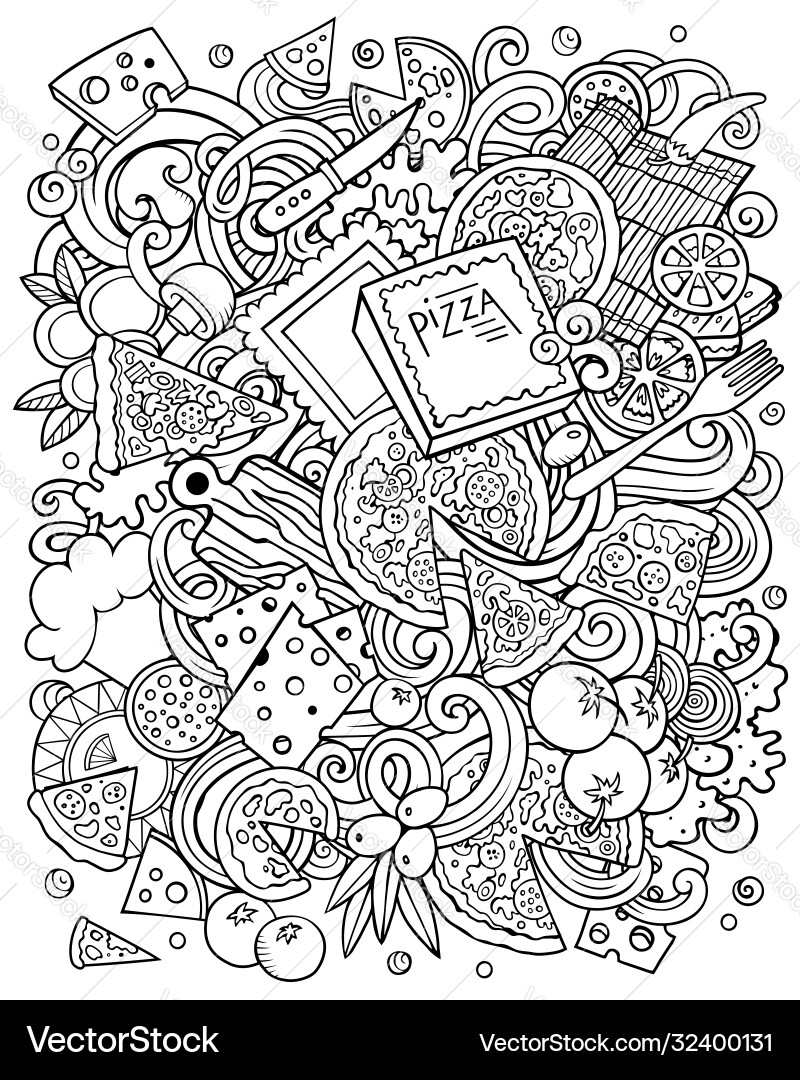 Cartoon funny doodles sketchy pizza Royalty Free Vector