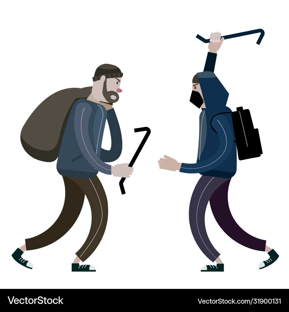 Looters with crowbar and bag robbers scrap Vector Image