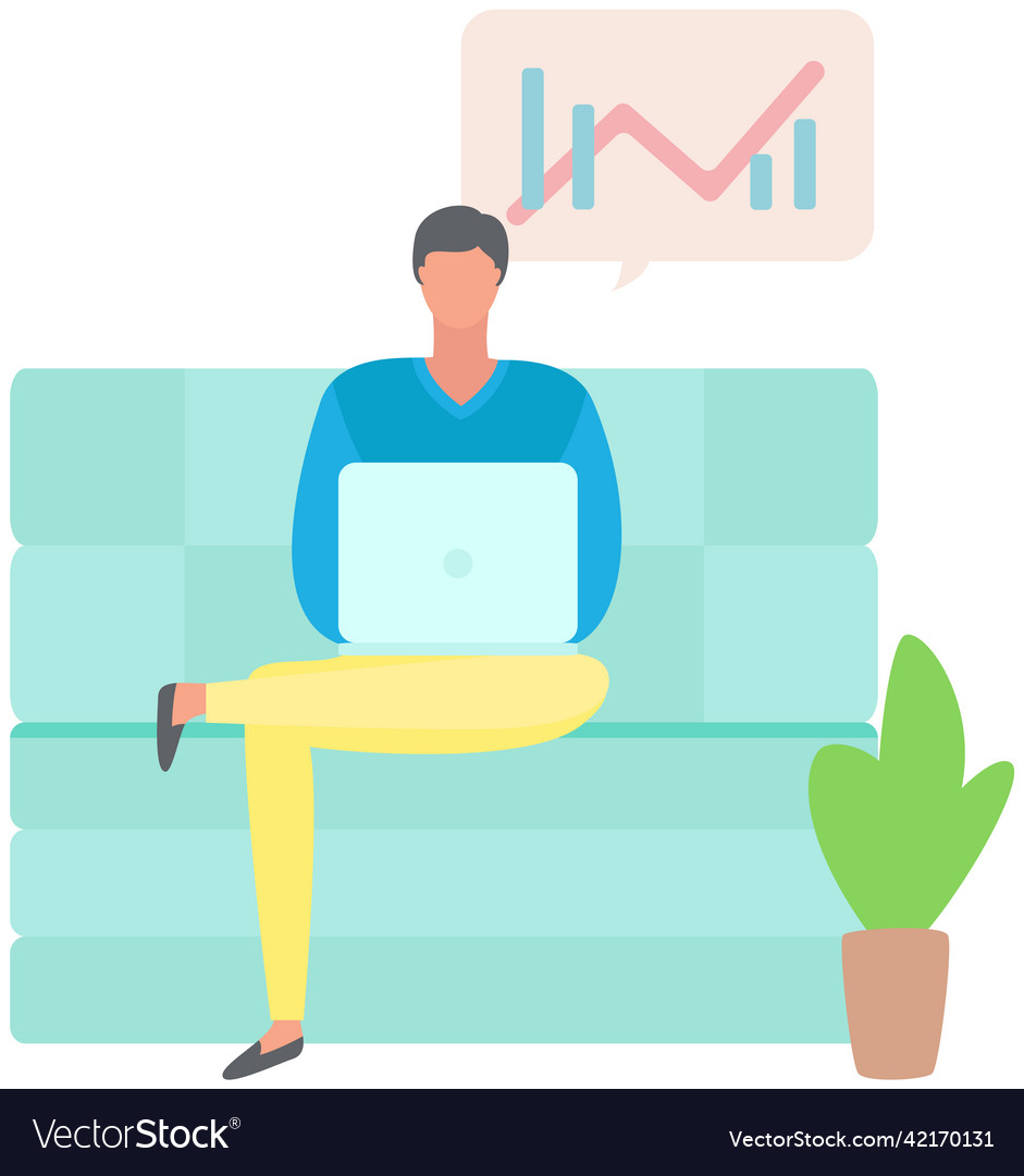 Man sitting with computer at workplace Royalty Free Vector