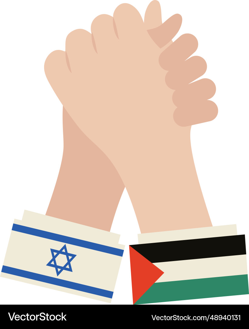 Palestine and israel flags with hands friendly Vector Image