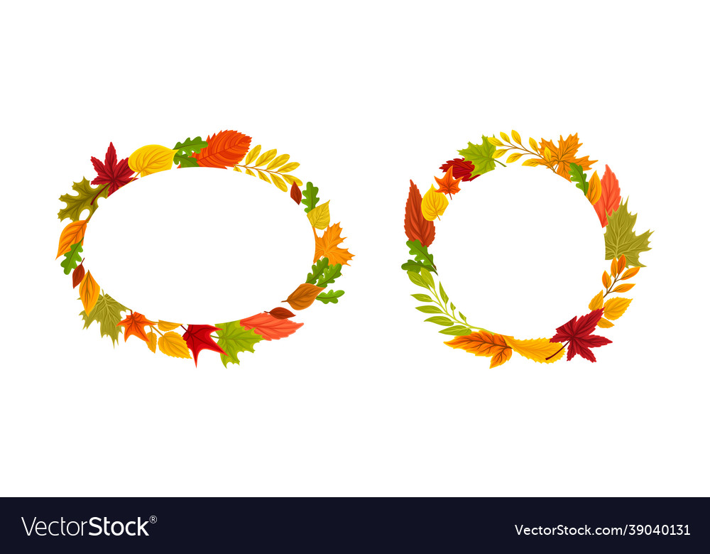 Round and oval frames of autumn colorful leaves Vector Image