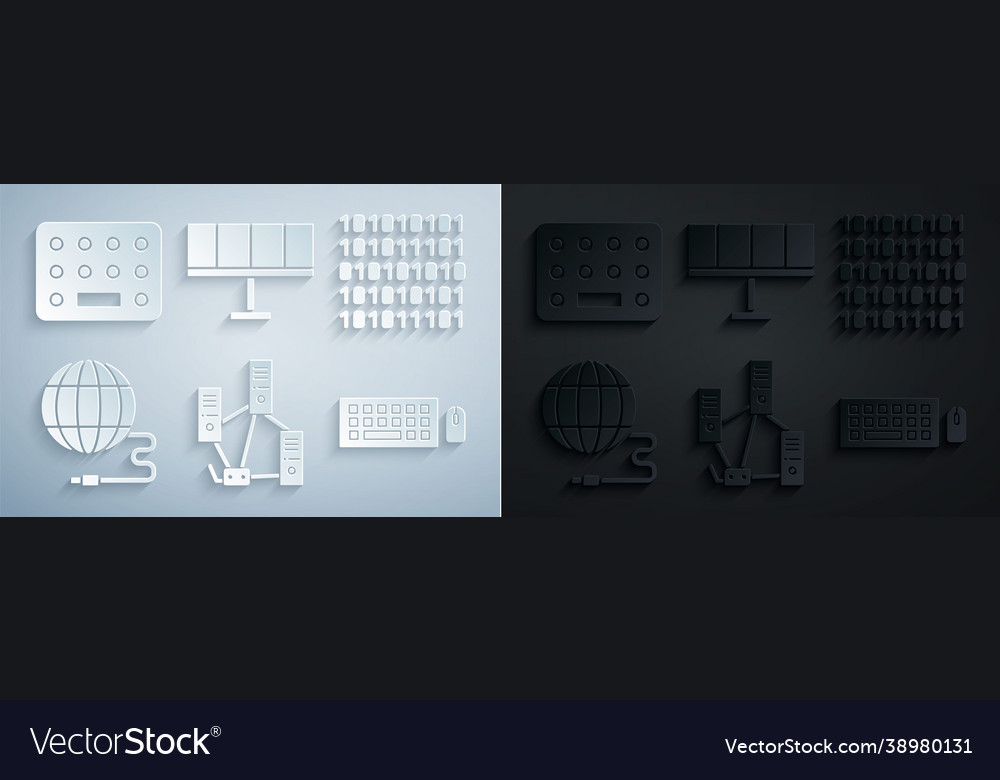 Set computer network binary code social Royalty Free Vector
