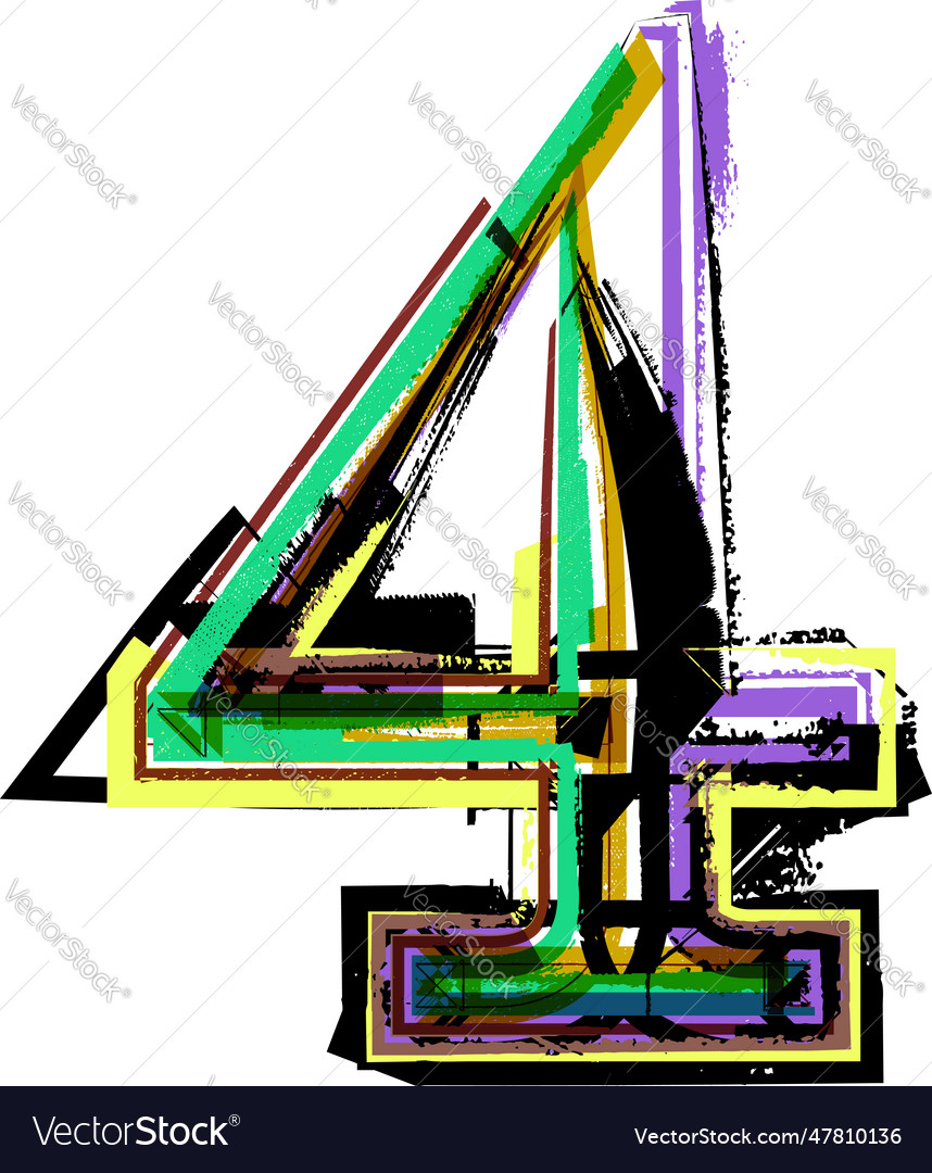 Art sketched fonts number symbols number 4 Vector Image