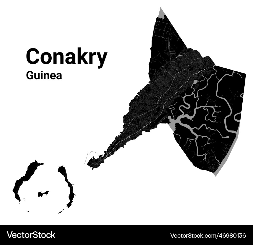 Conakry guinea map detailed black map of Vector Image
