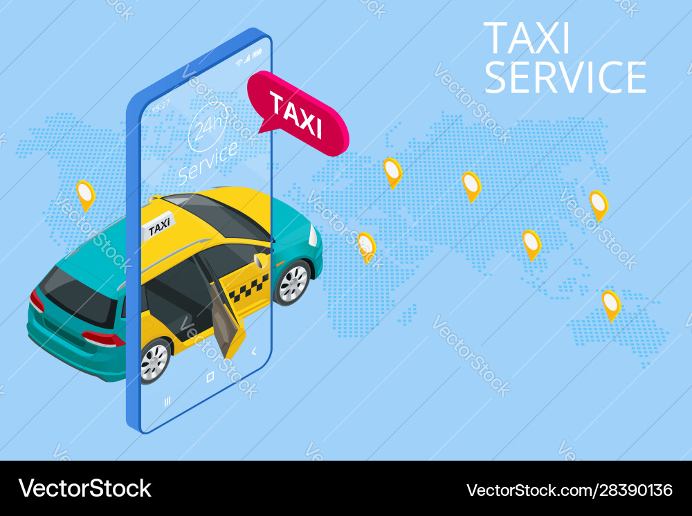 Isometric ordering online taxi and call Royalty Free Vector
