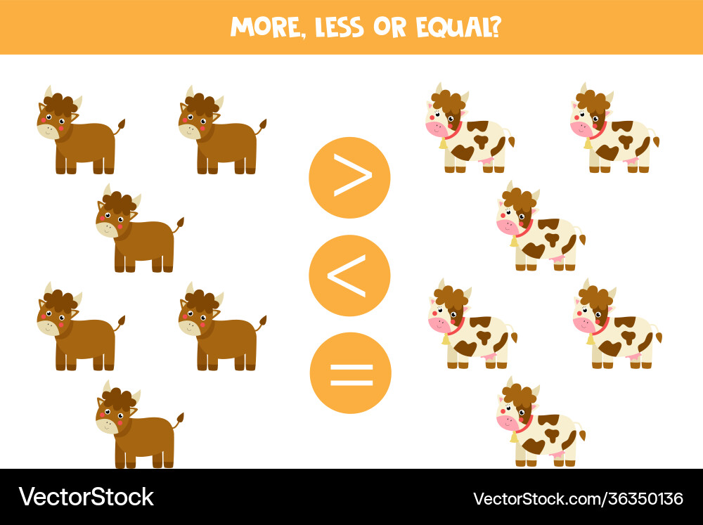 More less equal with cartoon cows and bulls Vector Image
