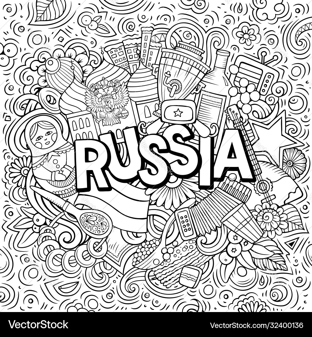 Russia hand drawn cartoon doodles Royalty Free Vector Image