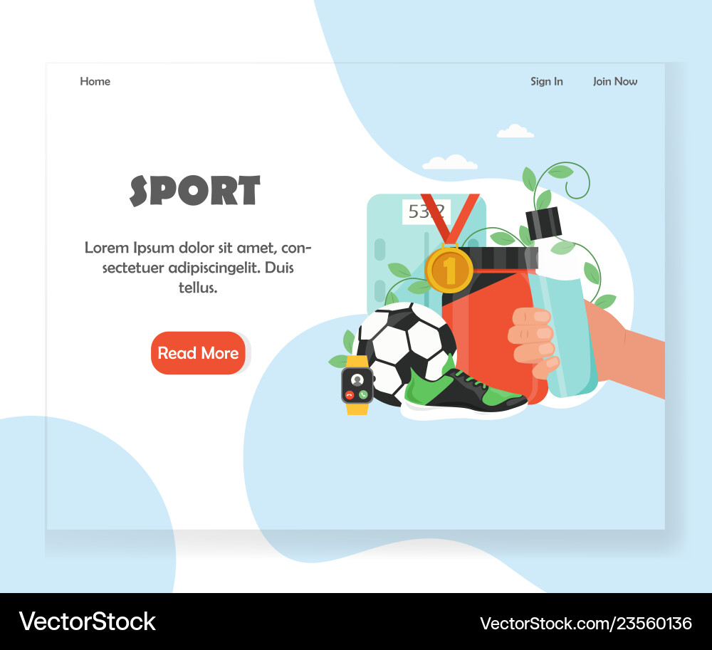 Sport website landing page design template Vector Image
