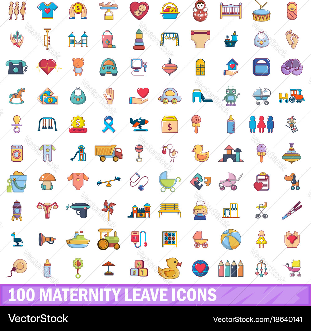 100 maternity leave icons set cartoon style Vector Image