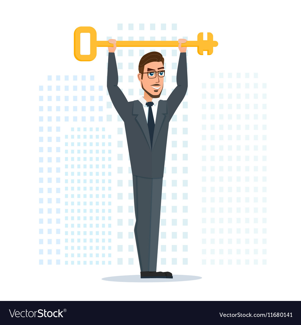 Businessman or manager holds a golden key in his Vector Image