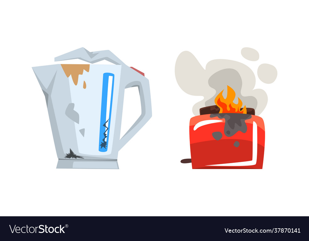 Damaged home appliances set broken kettle Vector Image