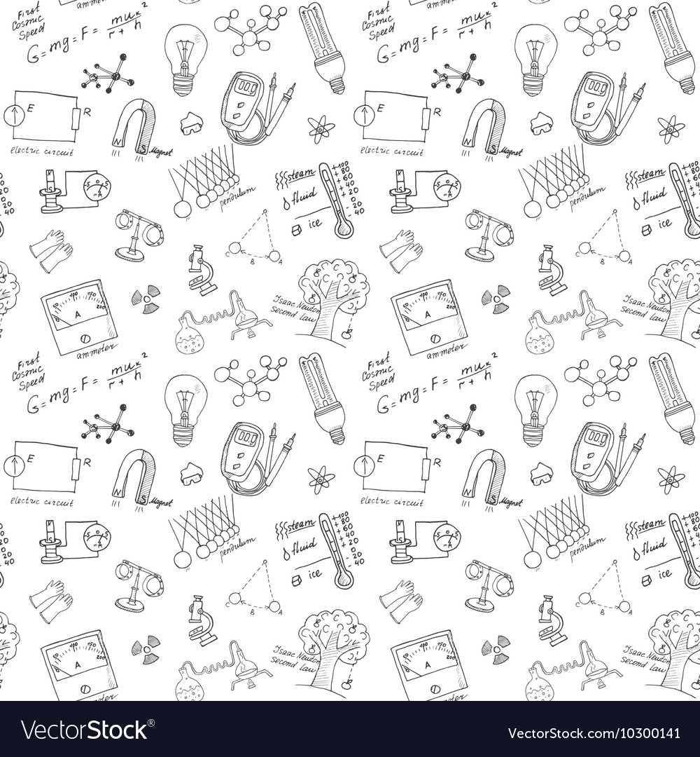 Physics and sciense seamless pattern with sketch Vector Image