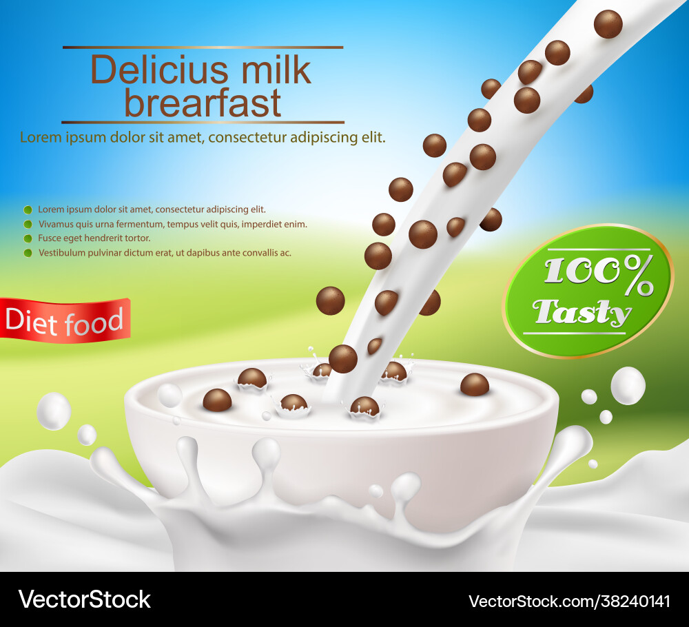 Realistic poster with a milk splash and milk Vector Image