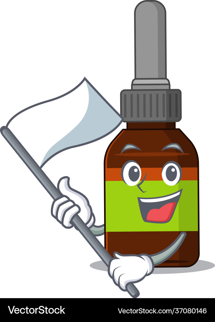 A brave liquid bottle mascot holding white flag Vector Image