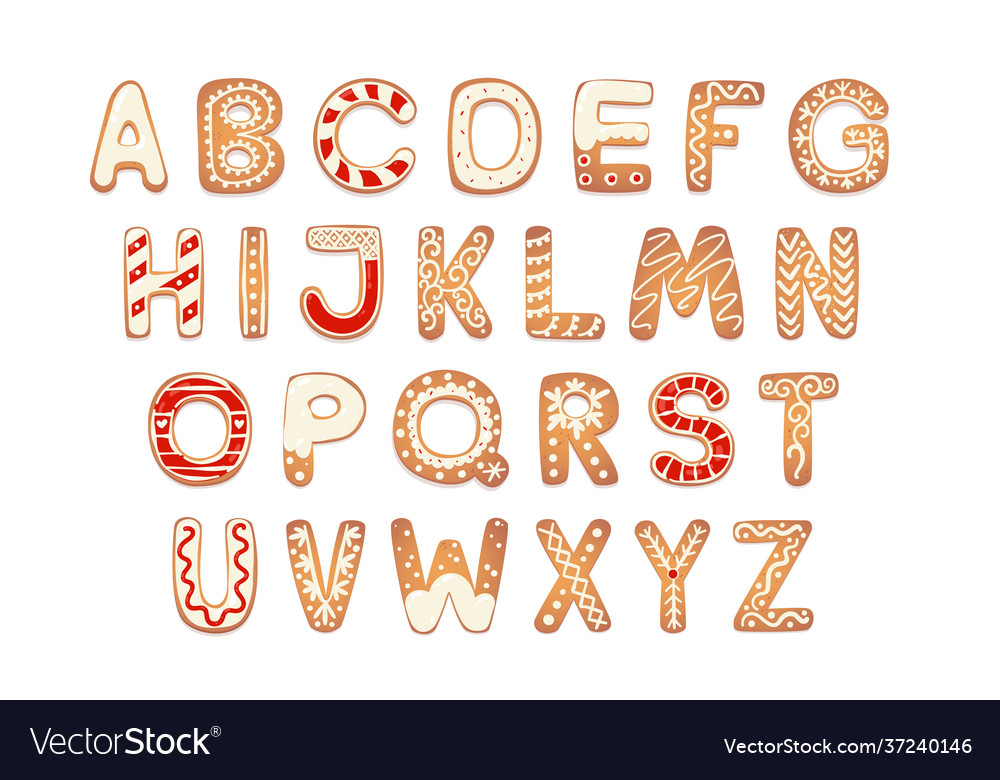 Christmas gingerbread cookies alphabet Royalty Free Vector
