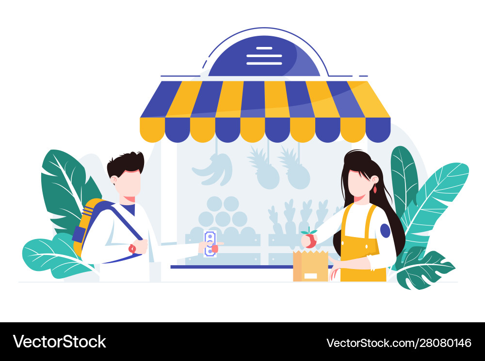 Customer making a purchase at local grocery shop Vector Image