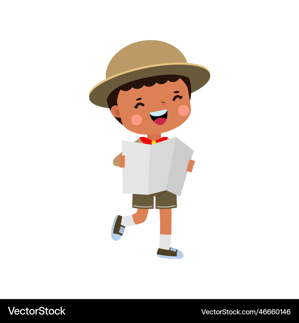 Cute little african american kid holding map Vector Image