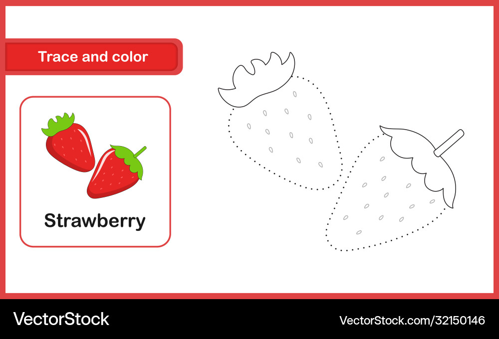 Drawing and vocabulary worksheet trace colour Vector Image