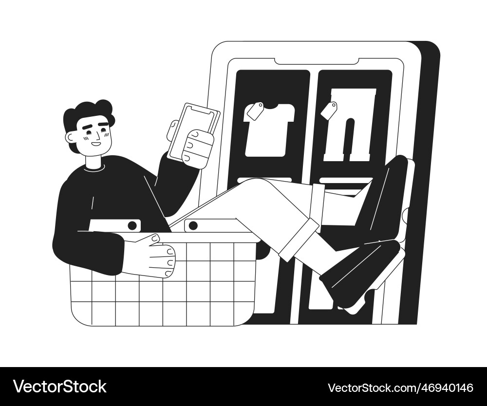 Online shopper checking clothing app monochrome Vector Image