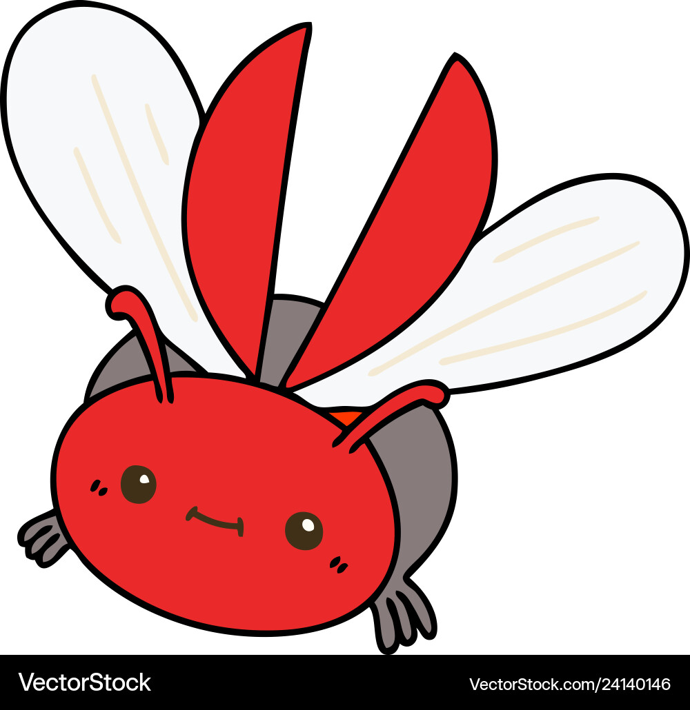 Quirky hand drawn cartoon flying beetle Royalty Free Vector