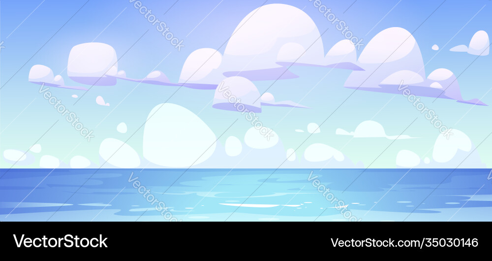 Sea landscape with calm water surface and clouds Vector Image