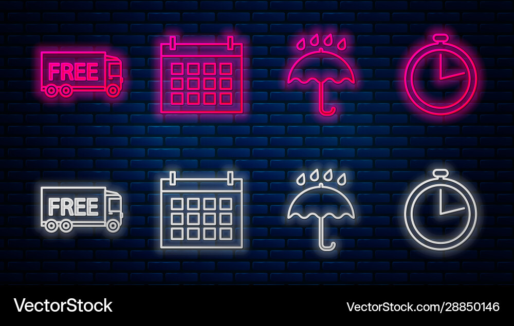 Set line calendar umbrella and rain drops free Vector Image