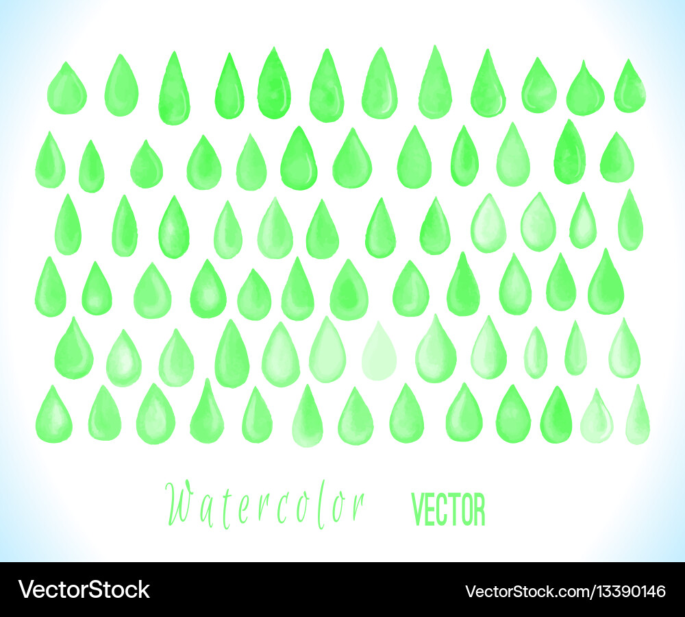 Watercolor green drops isolated on whit Royalty Free Vector
