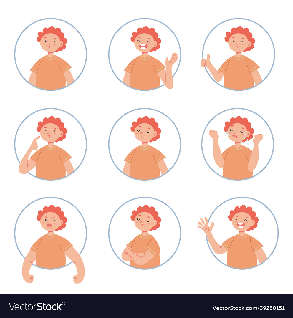 Boy character face emotions isolated set Vector Image