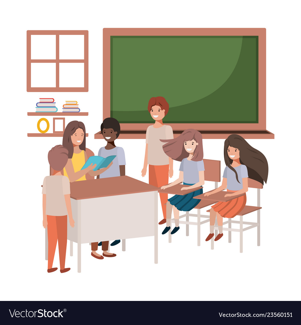 Female teacher in the classroom with students Vector Image