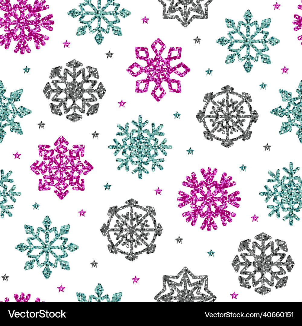 Glitter silver pink turquoise snowflakes Vector Image