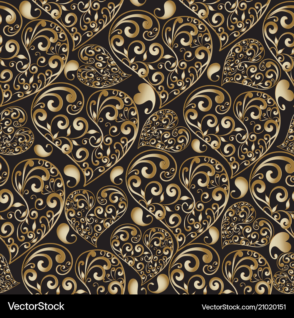 Gold floral love hearts seamless pattern Vector Image