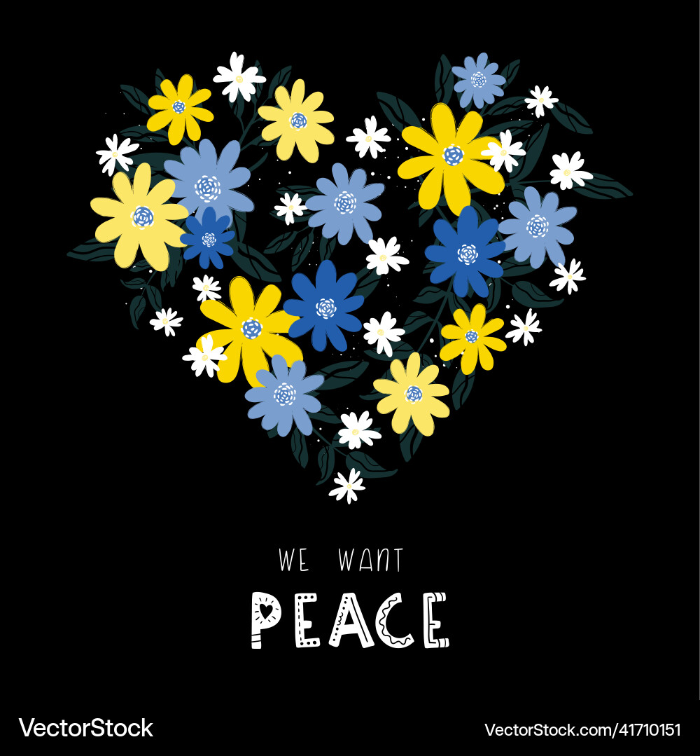 Hand drawn peace template in blue and yellow Vector Image