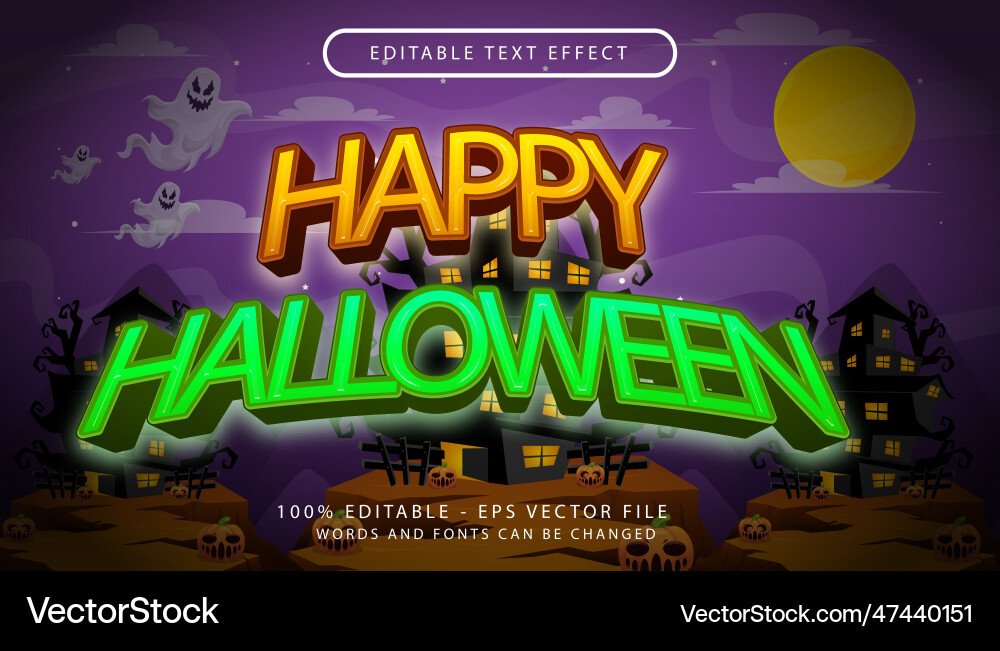 Happy halloween 3d text effect and editable text Vector Image