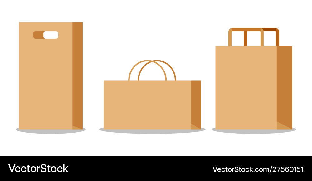 Set empty kraft brown paper bag with handles Vector Image