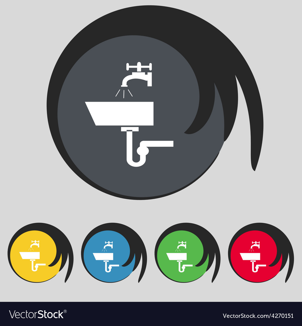 Washbasin icon sign symbol on five colored buttons Washbasin icon sign symbol on five colored buttons