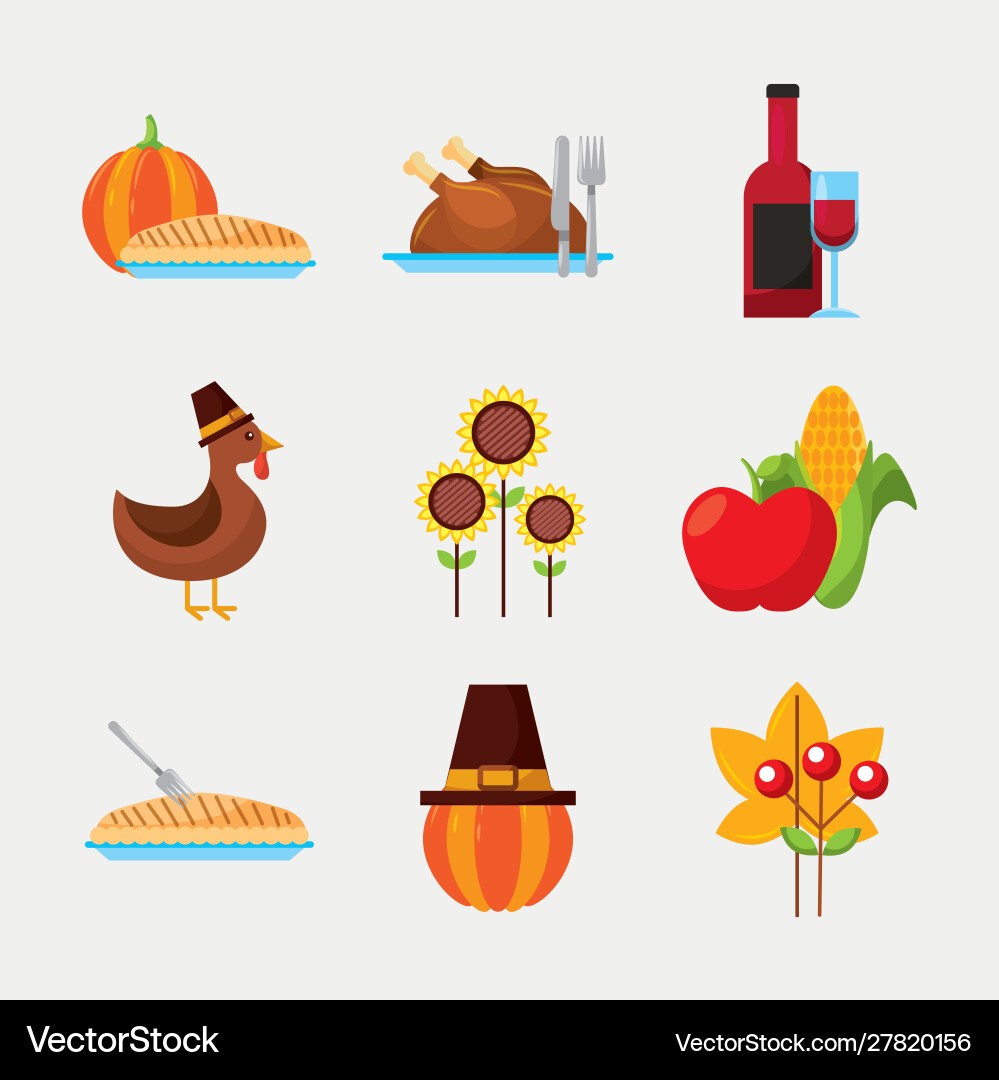 Happy thanksgiving day icon set design Royalty Free Vector