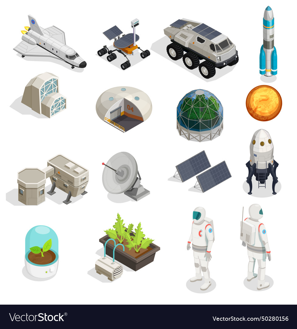 Mars colonization isometric set Royalty Free Vector Image