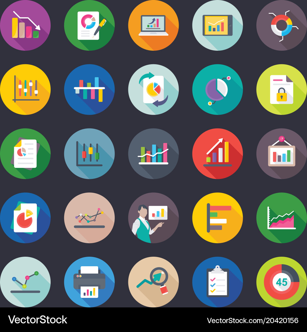 Pack reports and charts flat icons Royalty Free Vector Image