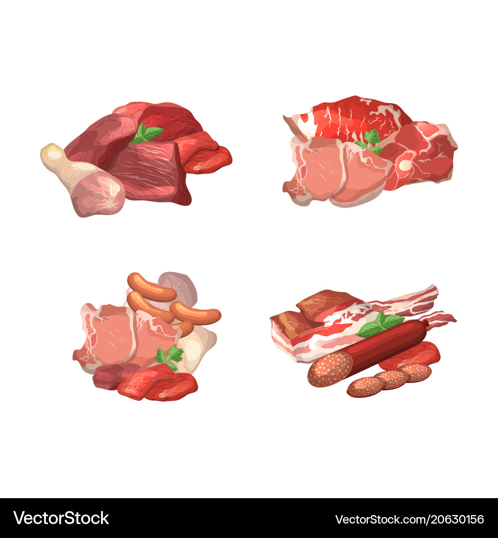 Set of cartoon meat elements piles Royalty Free Vector Image