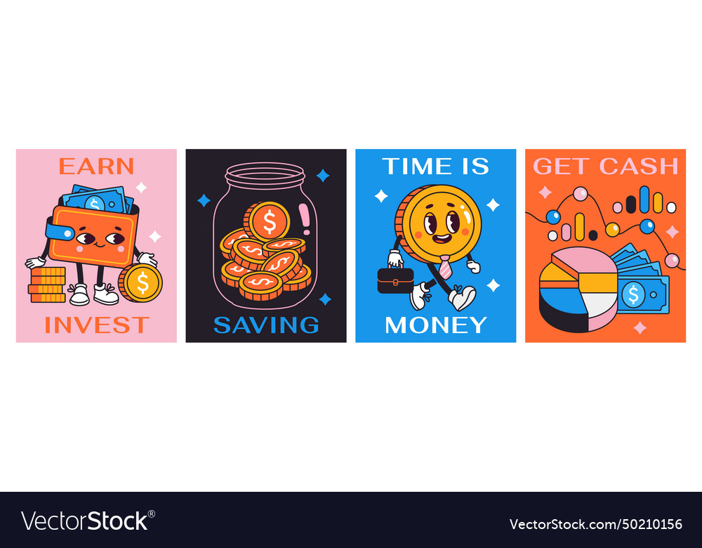 Set of funny money posters Royalty Free Vector Image