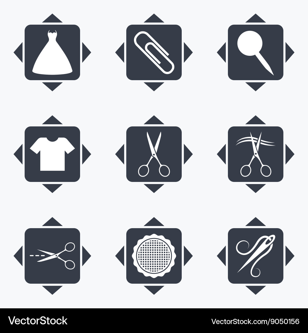 Tailor sewing and embroidery icons scissors Vector Image