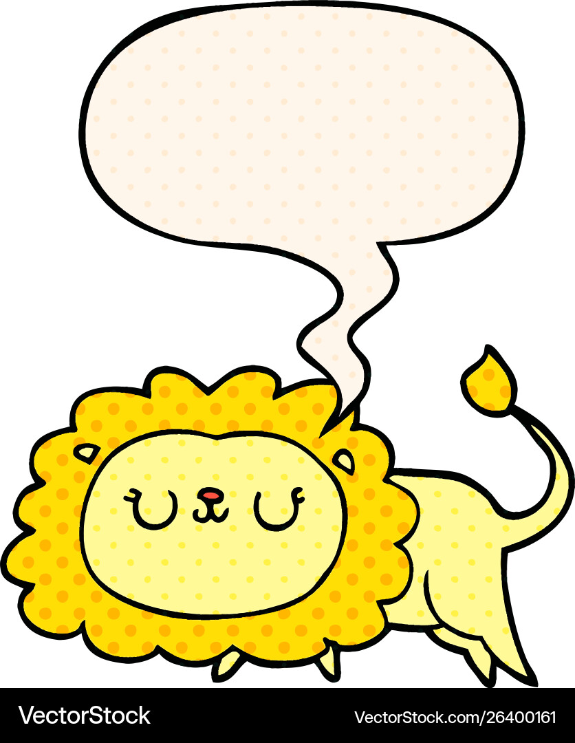 Cartoon lion and speech bubble in comic book style