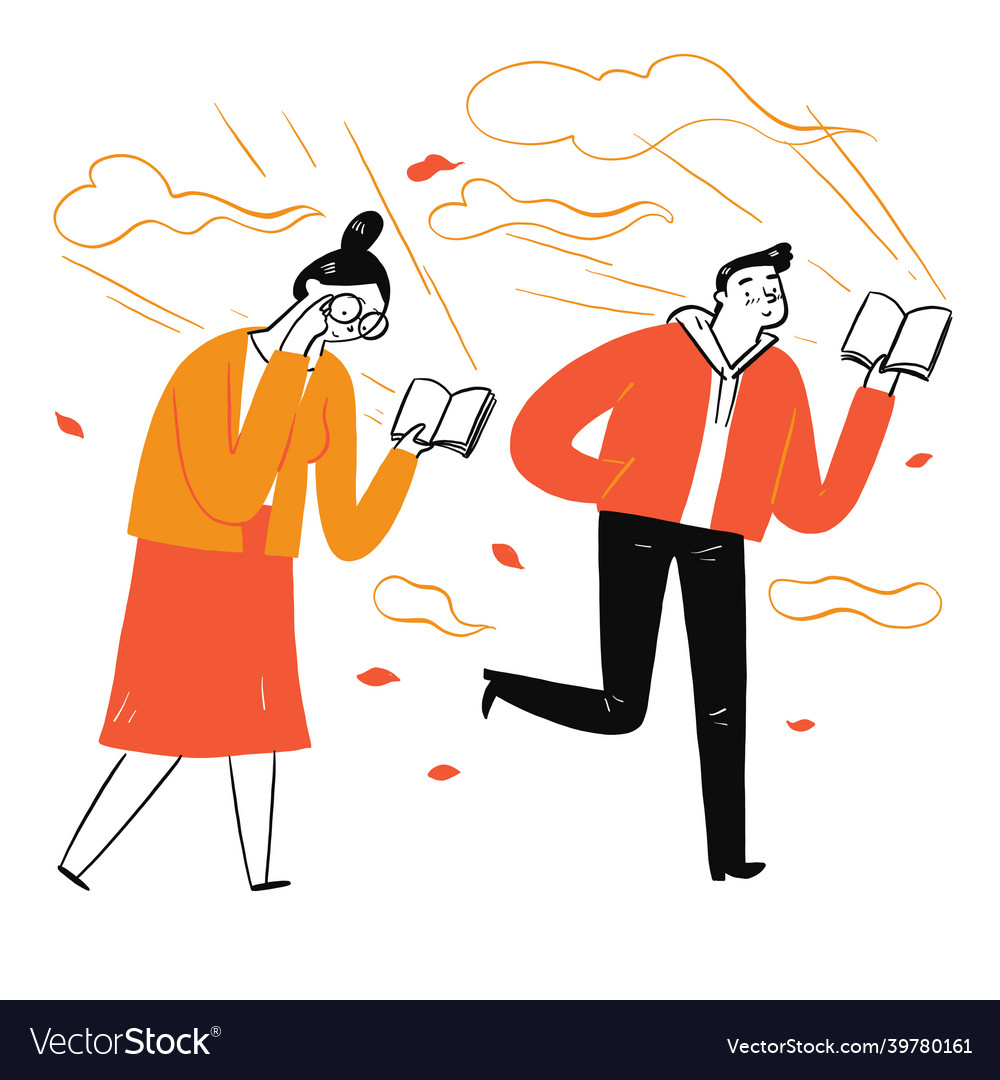 Couple Walking Reading A Favorite Book Royalty Free Vector